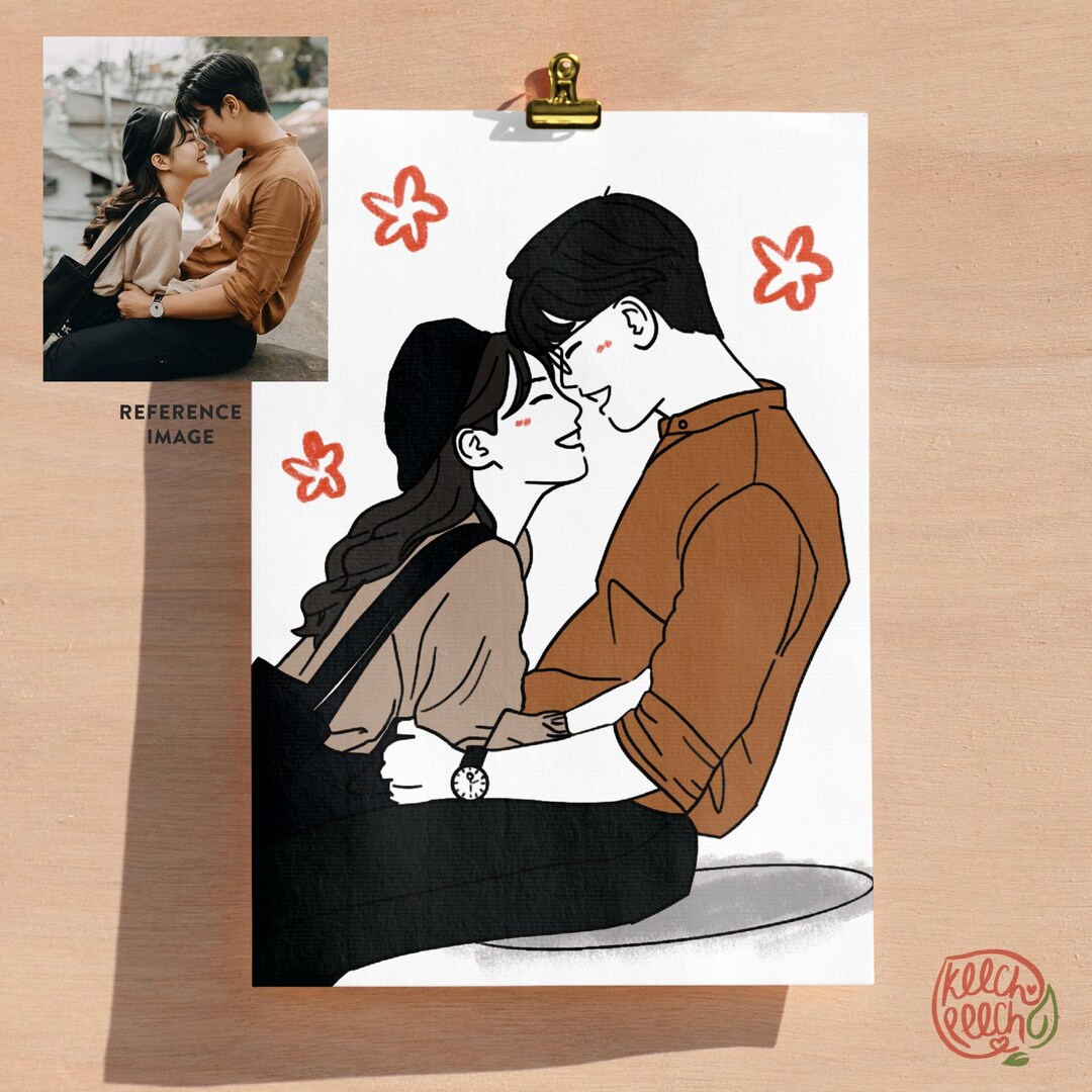 Custom PRINT & Digital Couples Line Drawing | Anime Minimalist Portrait ...