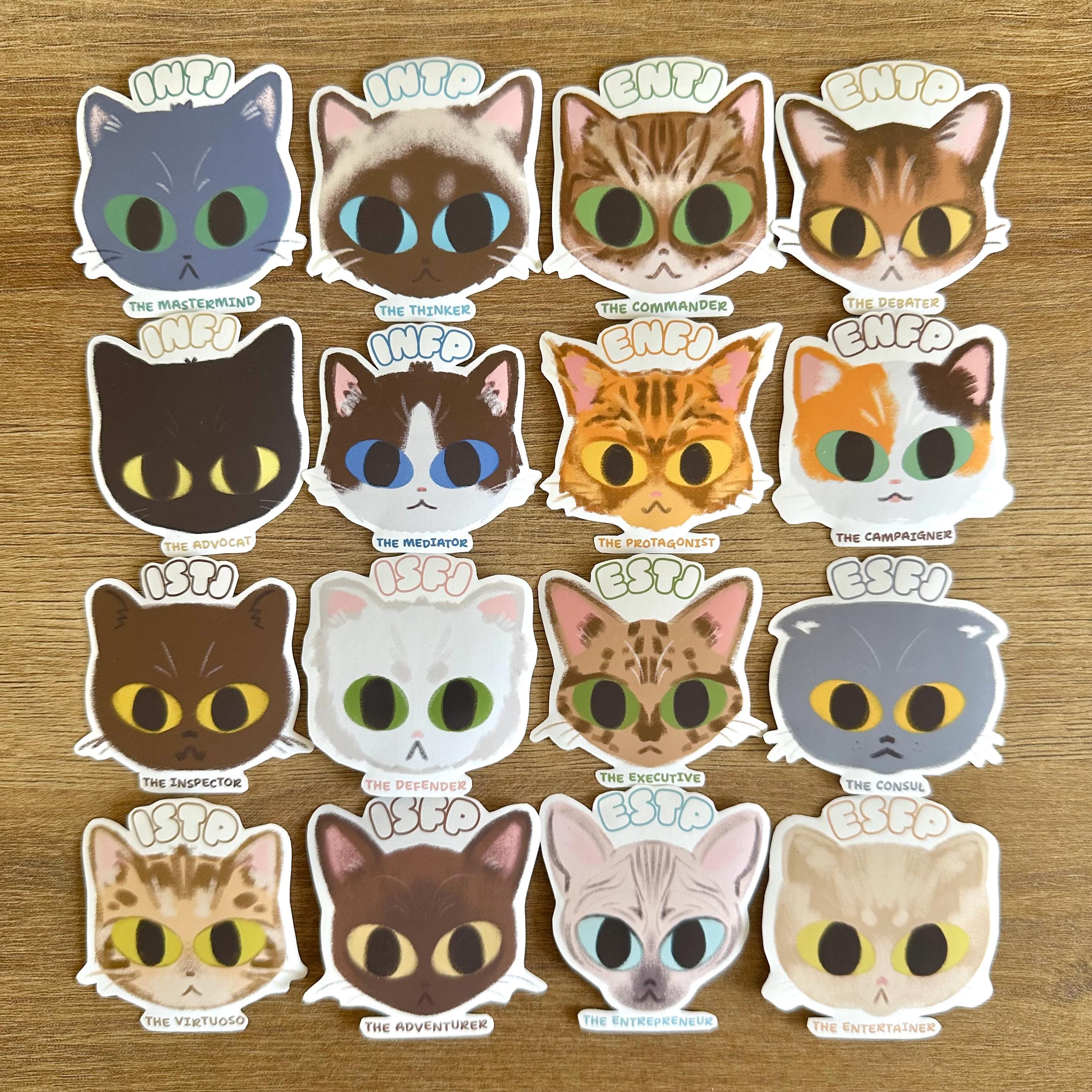 Cat MBTI Vinyl Stickers 2 Waterproof Uv-proof Matte Kitty Personality ...
