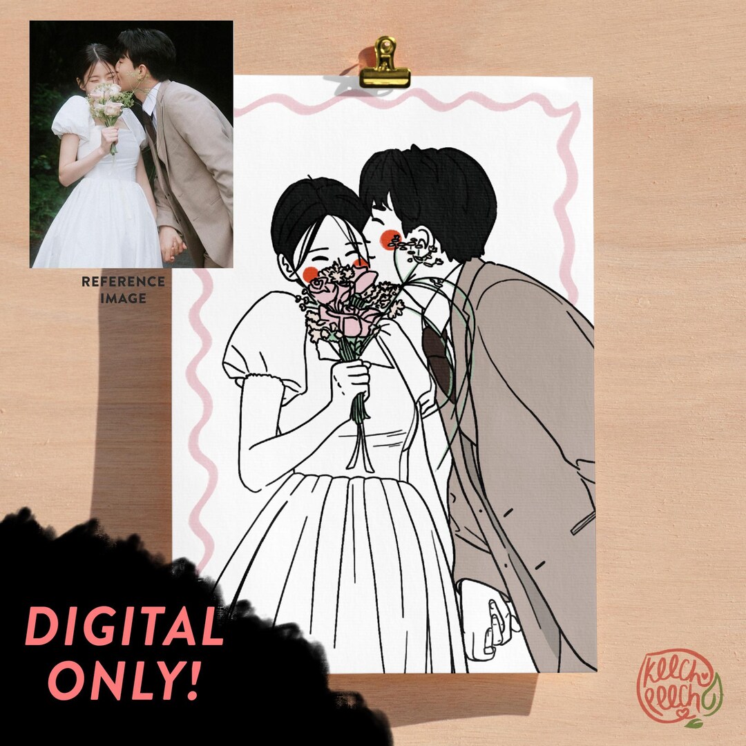 Custom Wedding Digital ONLY Drawing | Korean Anime Minimalist | Anime ...