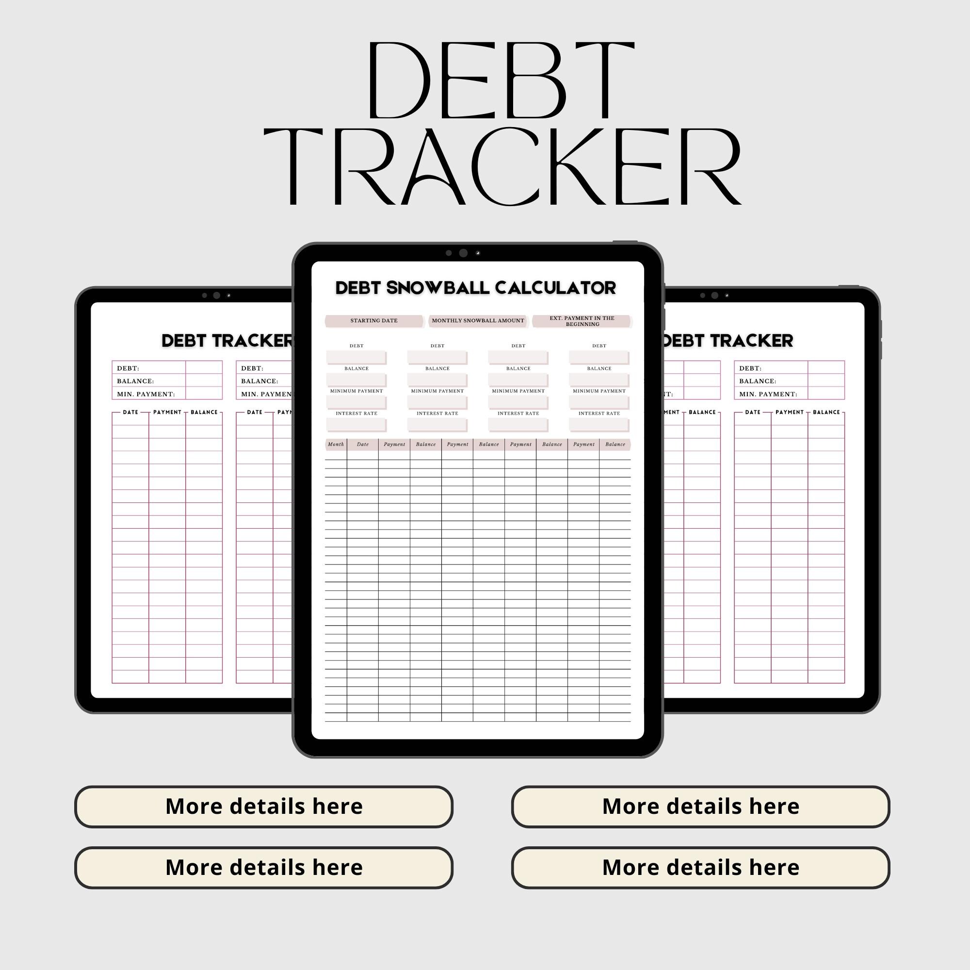 Debt Tracker, Snowball Payoff Tracker, Digital Debt Tracker, Printable Tracker, Payoff Log ...