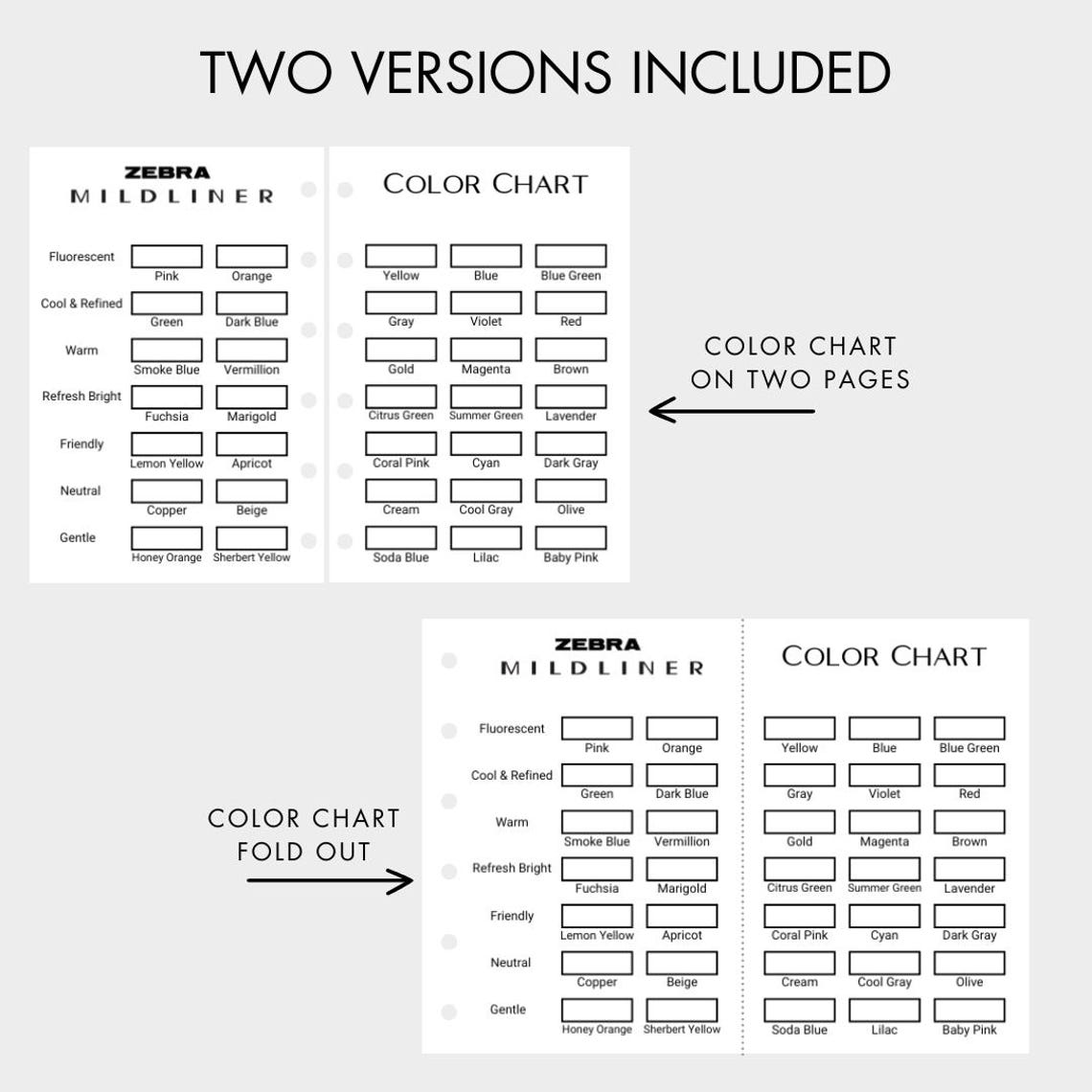 Zebra Mildliner Color Chart | Pocket Size Insert | Digital Download - Etsy