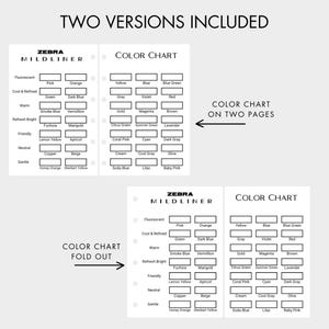 Zebra Mildliner Color Chart | Pocket Size Insert | Digital Download - Etsy