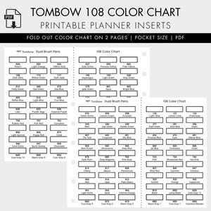 Tombow Dual Brush Pens 108 Color Chart | Pocket Size Insert | Digital ...