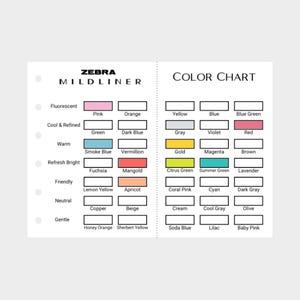 Zebra Mildliner Color Chart | Pocket Size Insert | Digital Download - Etsy