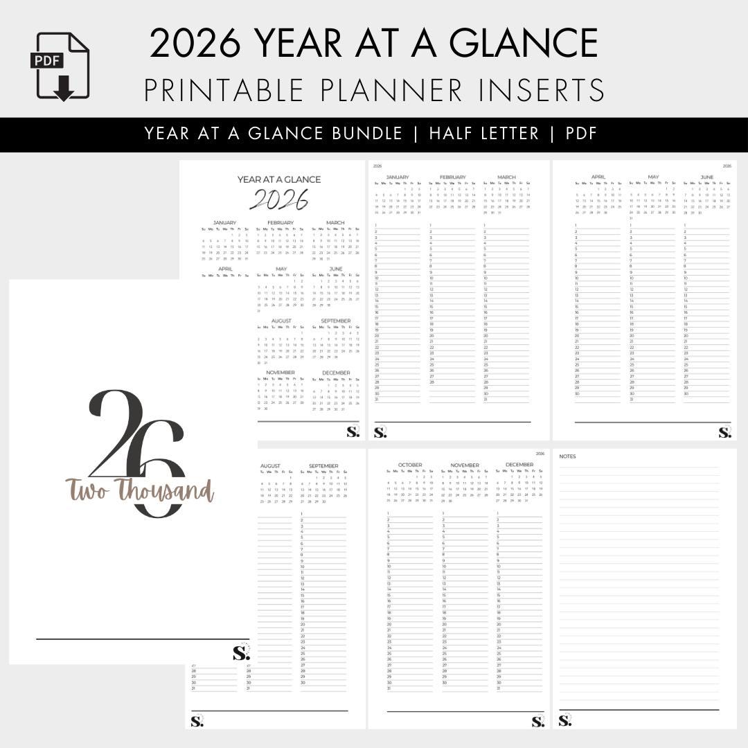 2026 Year at a Glance Bundle - Etsy