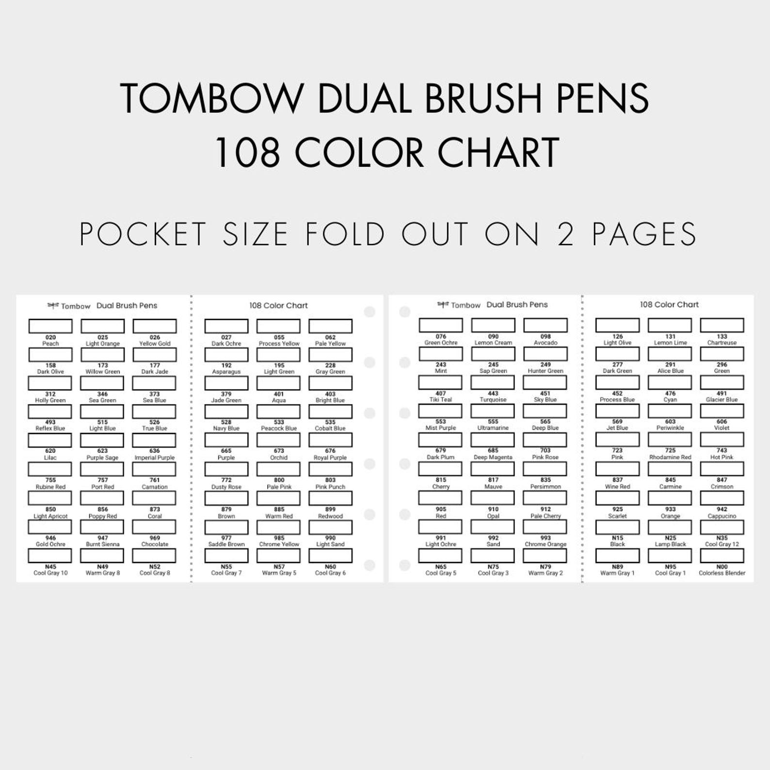 Tombow Dual Brush Pens 108 Color Chart | Pocket Size Insert | Digital ...