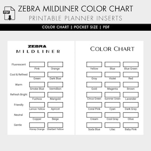 Zebra Mildliner Color Chart | Pocket Size Insert | Digital Download - Etsy