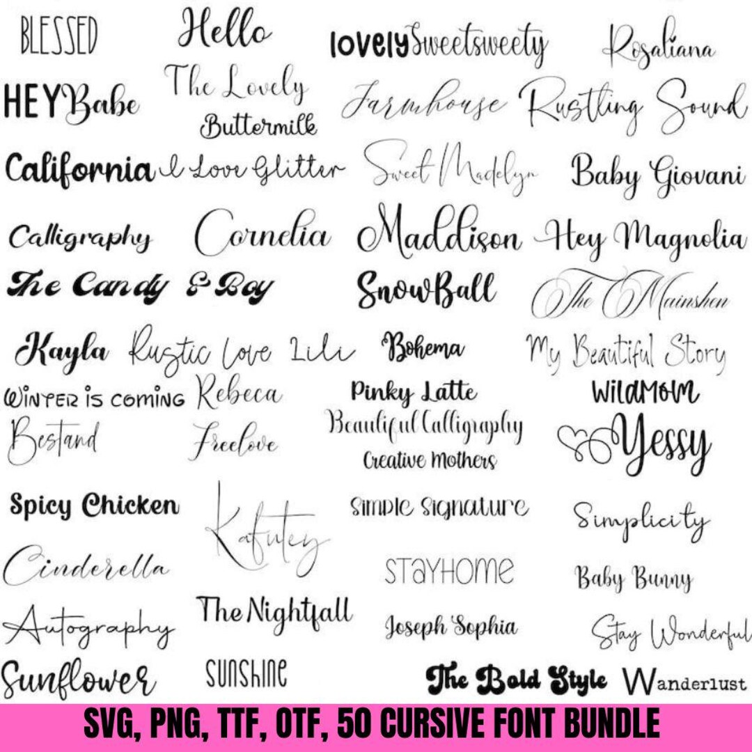 50 Cursive Fonts Svg, Png Bundle, Font Bundle, Cricut, Canva Font ...