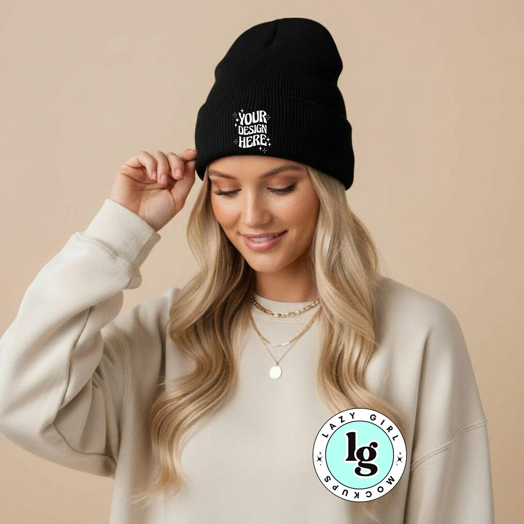 Black Beanie Mockup for Designers | 5000x5000 Px JPG | High-res Hat ...