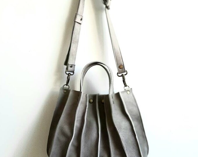 Gray Leather Handbag | Crossbody Bag | Gift for Her | Accordion Bag - Etsy