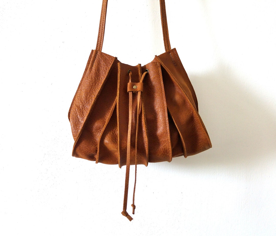 Bucket Bag Brown Leather Crossbody Bag Gift for Her - Accordion Bag - Etsy