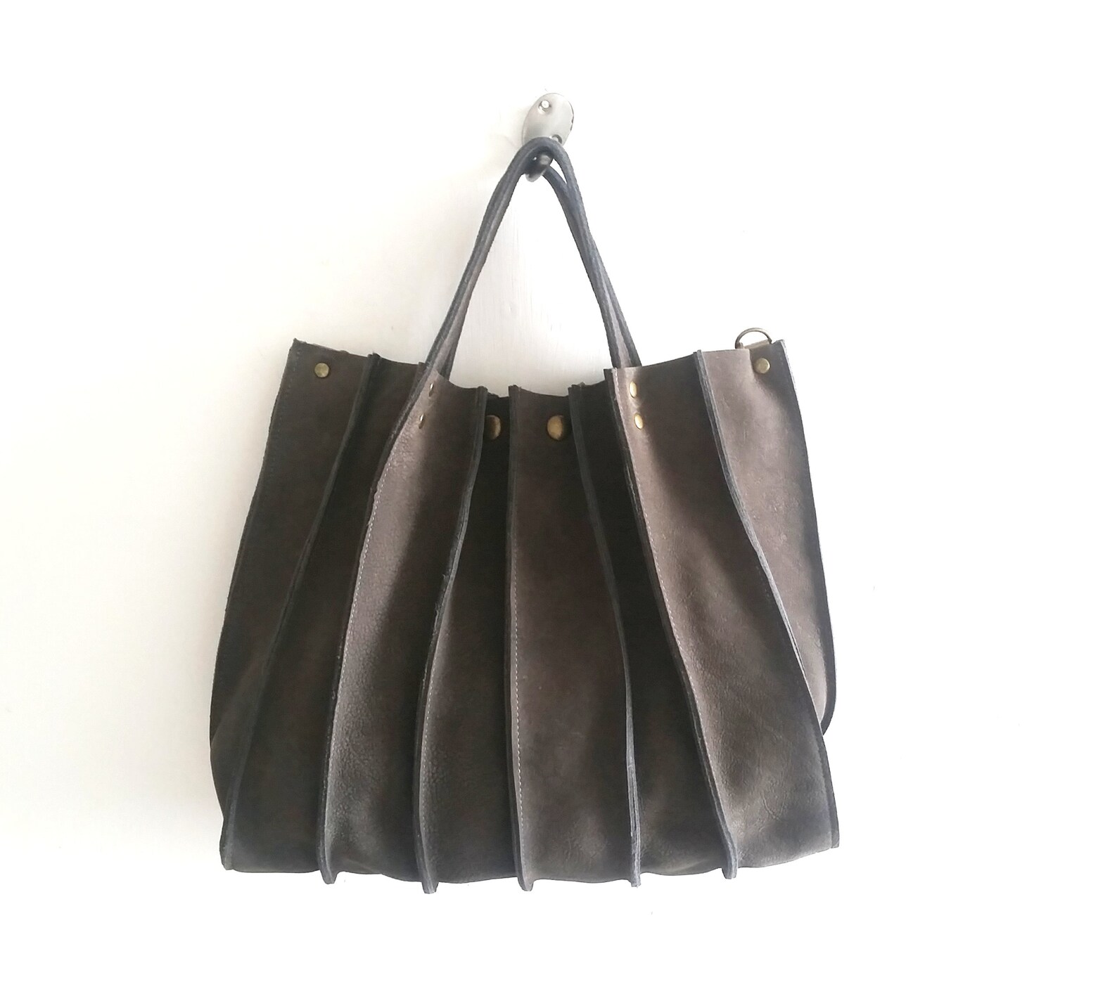 Gray Leather Handbag, Cross Bag - Accordion Bag - Etsy