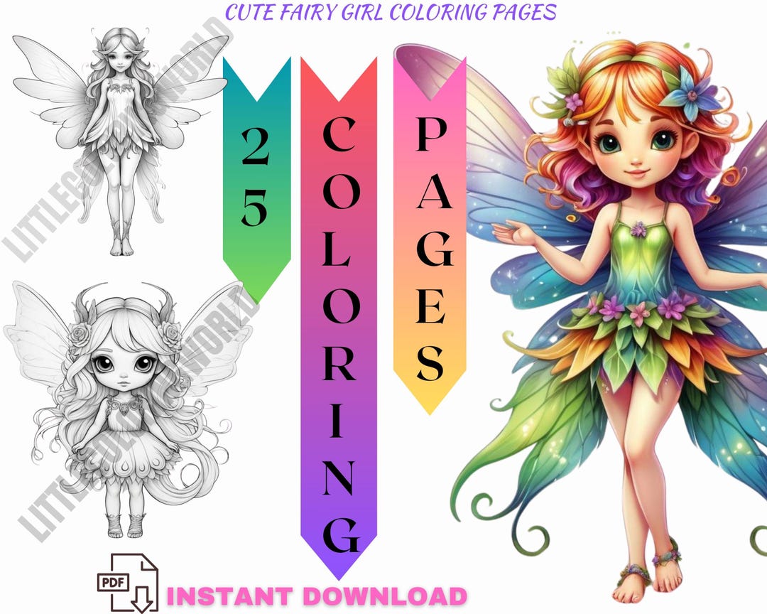 Fairy Coloring Book, Printable Fantasy Pages, Magical Whimsical Art ...