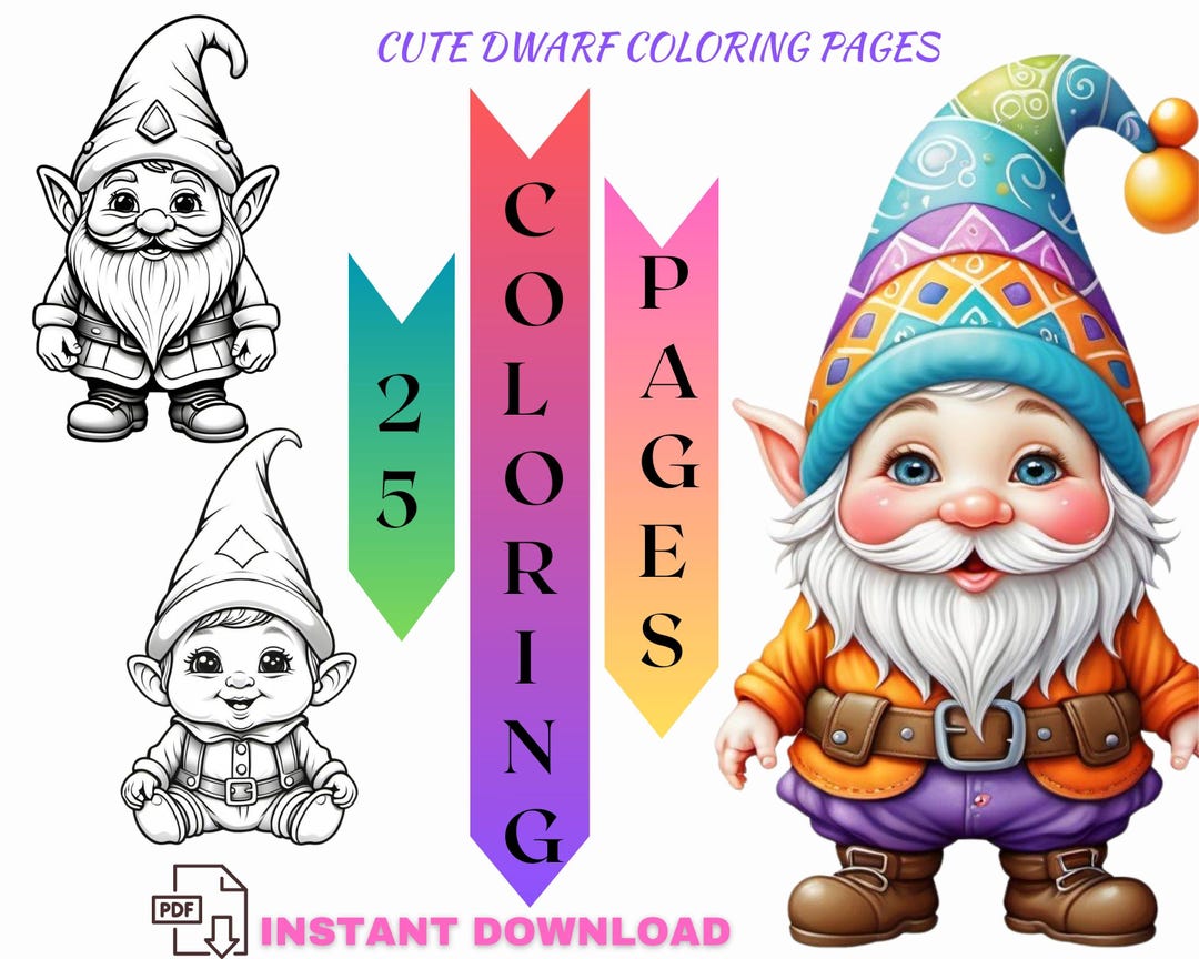 Fairy Dwarfs Coloring Page, Printable Fantasy Art, Kids Coloring Sheet ...