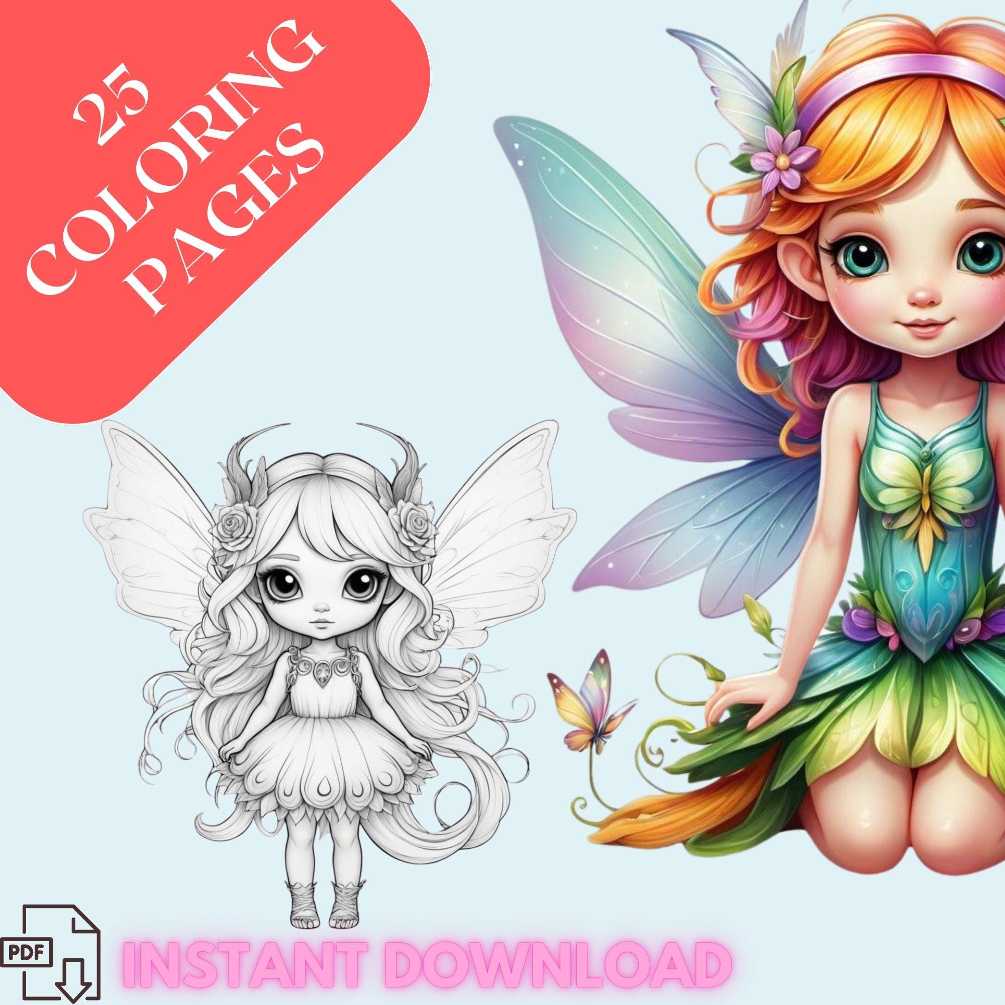Fairy Coloring Book, Printable Fantasy Pages, Magical Whimsical Art ...