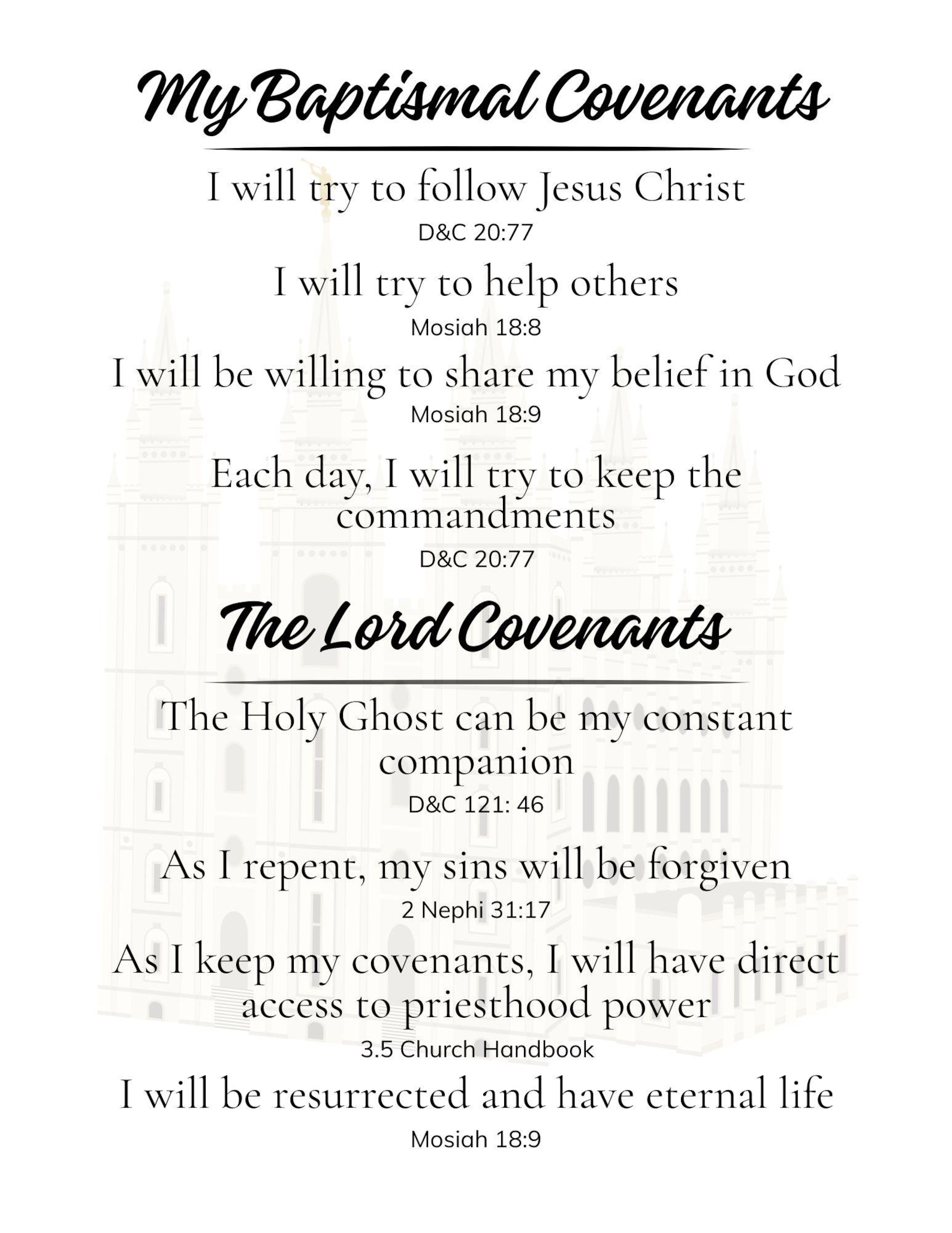 LDS Baptismal Covenants Printable - Etsy