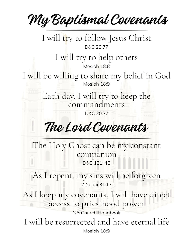LDS Baptismal Covenants Printable - Etsy
