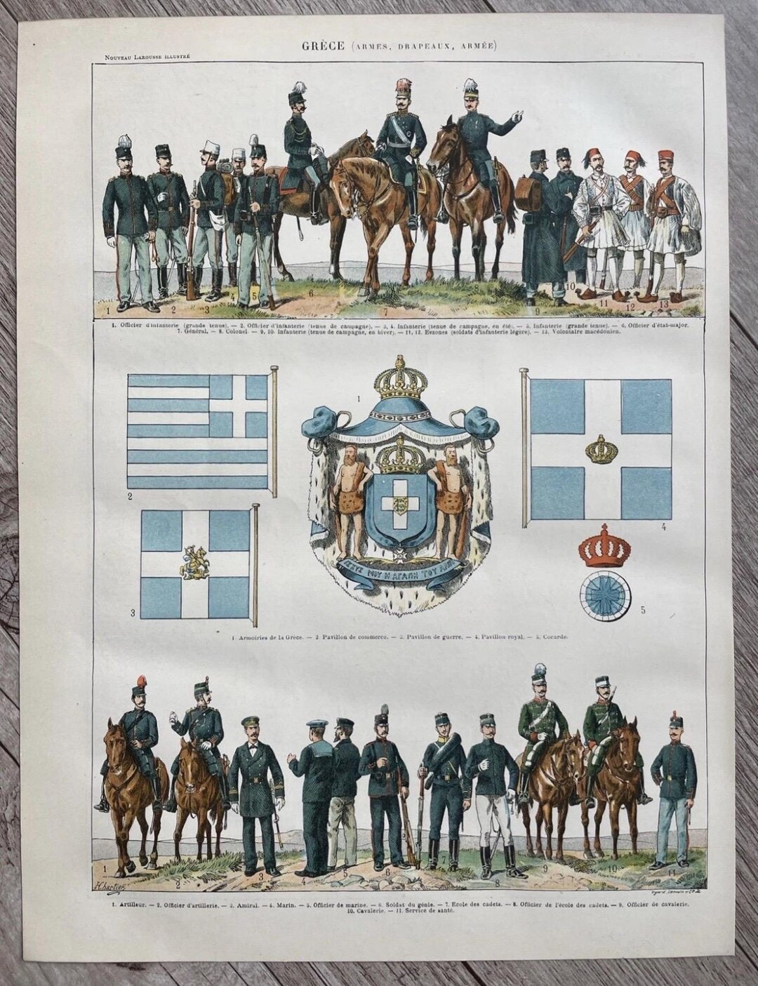 Antique 1910 Print: Greek Army, Flag, Coat of Arms (history of Greece ...