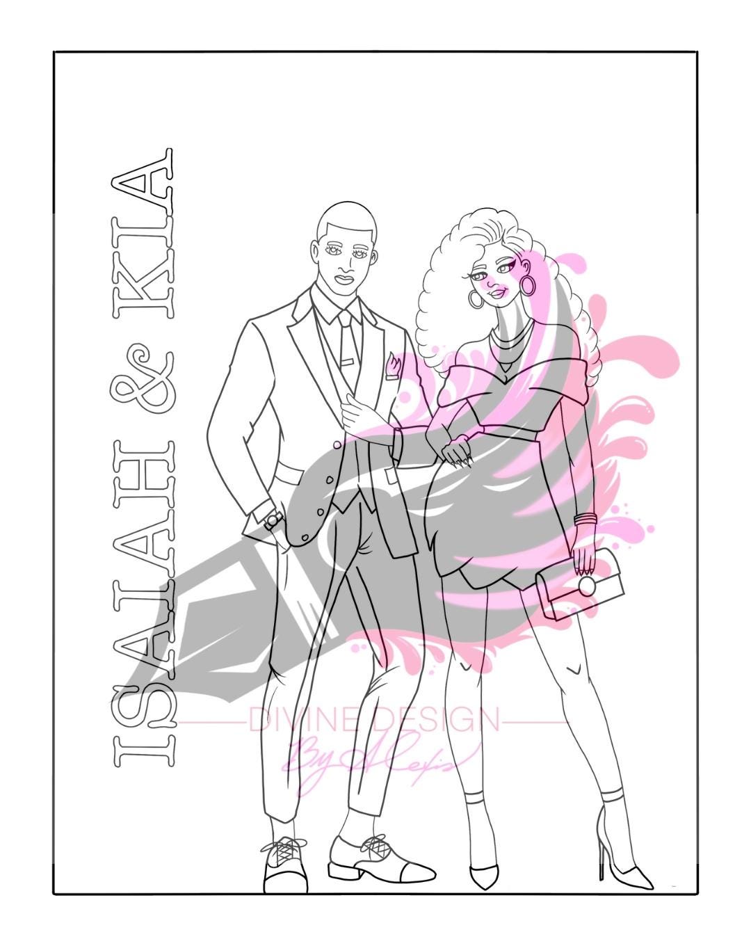 Black Love Coloring Page Isaiah & Kia | Adult Coloring Page | Printable ...