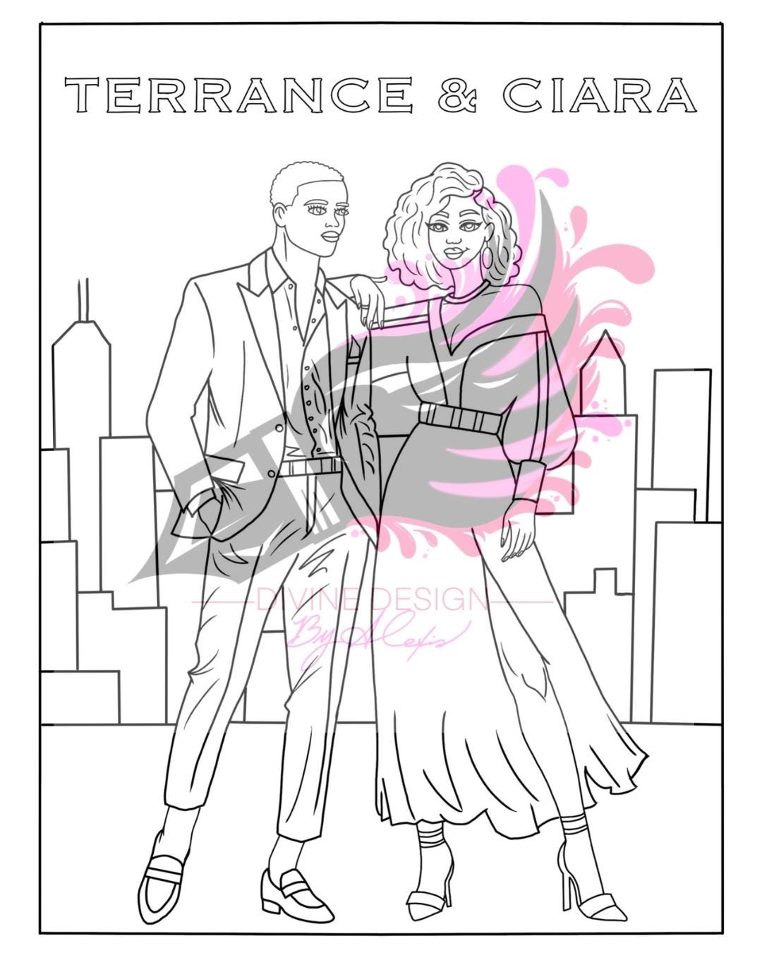 Black Love Coloring Page Terrance & Ciara | Adult Coloring Page ...