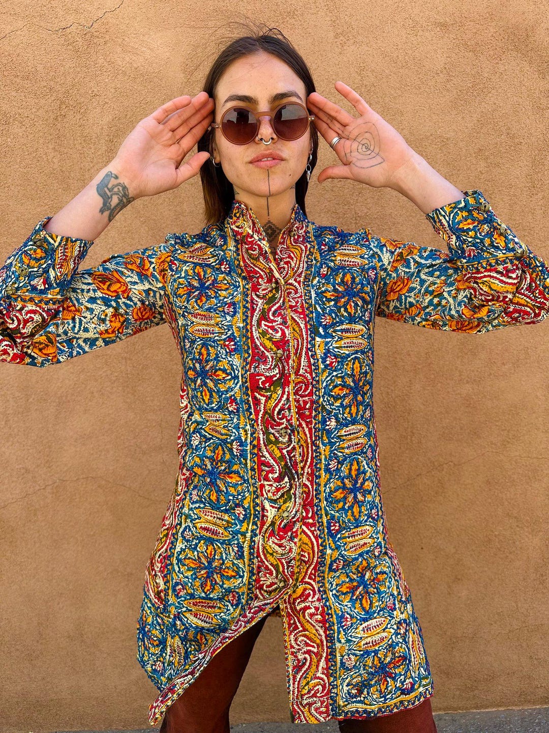 1960s/70s Psychedelic India Paisley Cotton Block Print Nehru Fitted ...