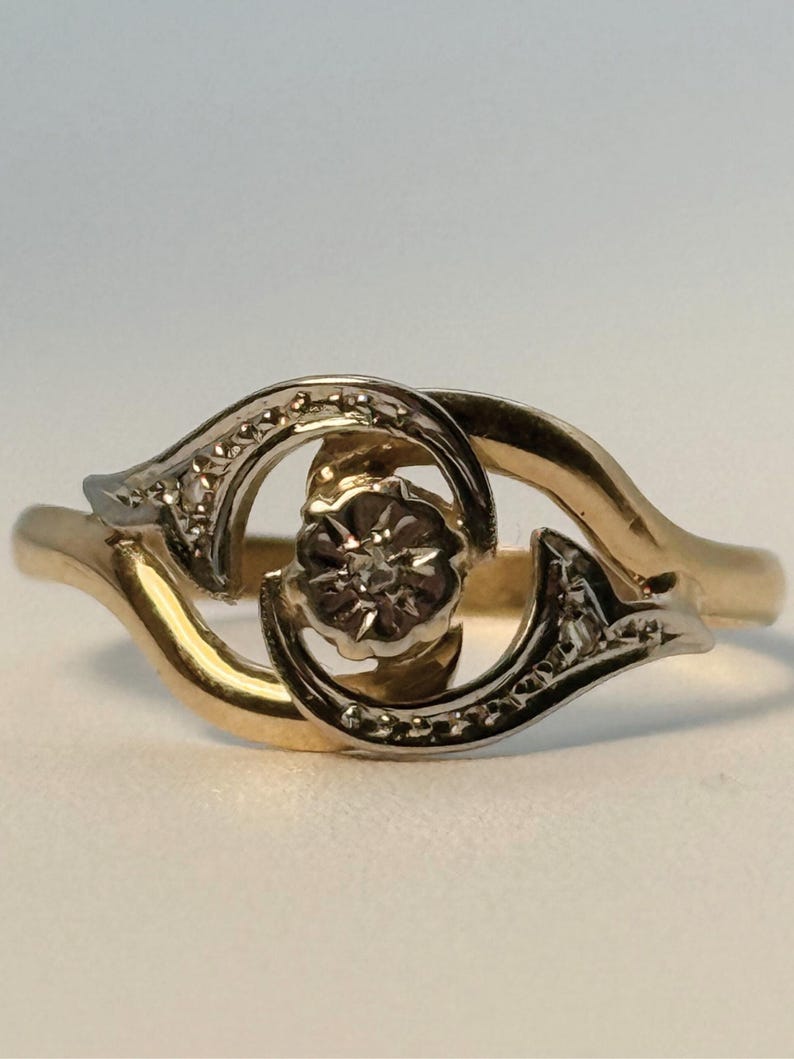 Tourbillon Style Swirl Diamond Ring • 18k Yellow & White Gold - Etsy