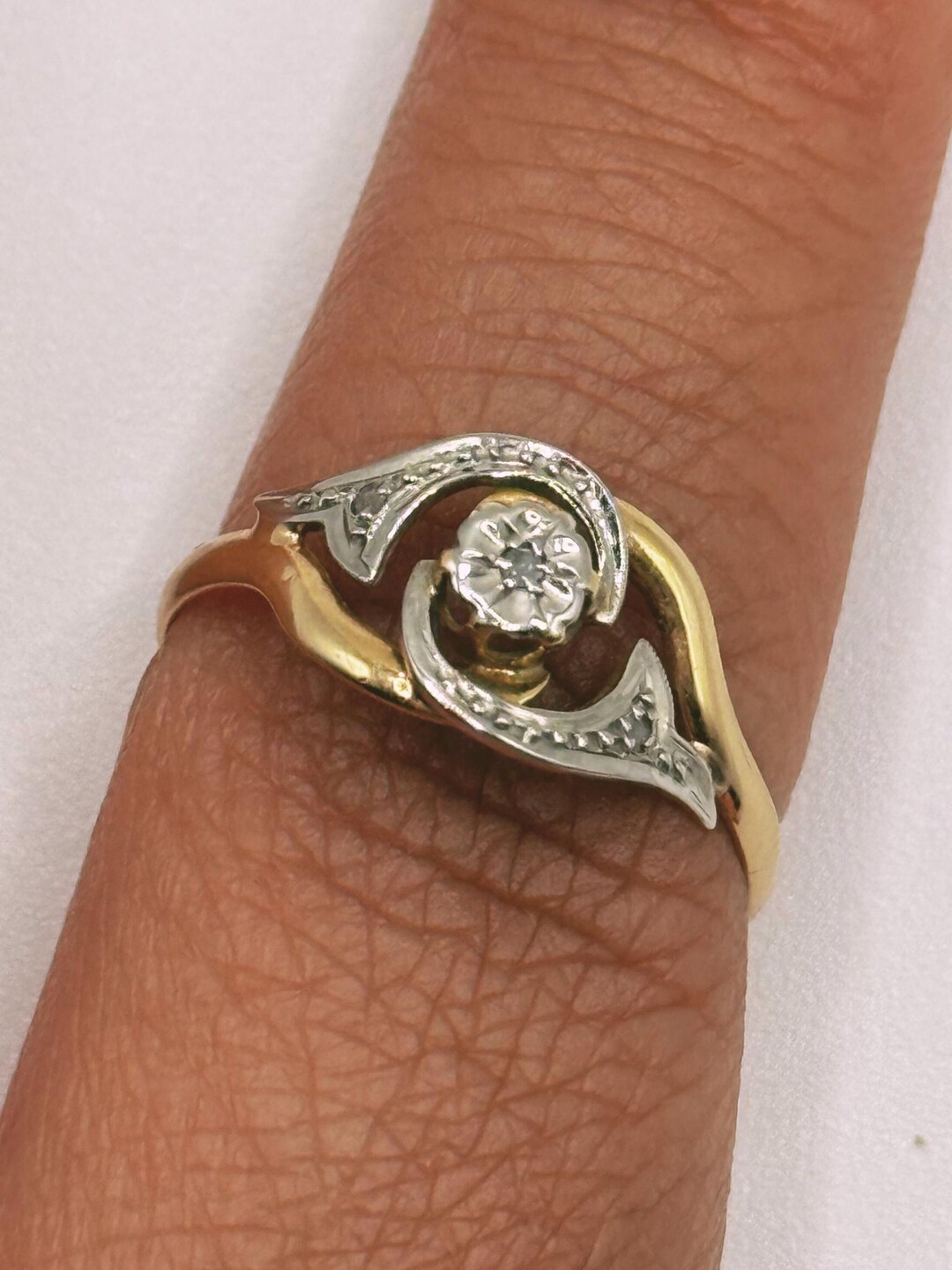 Tourbillon Style Swirl Diamond Ring • 18k Yellow & White Gold - Etsy