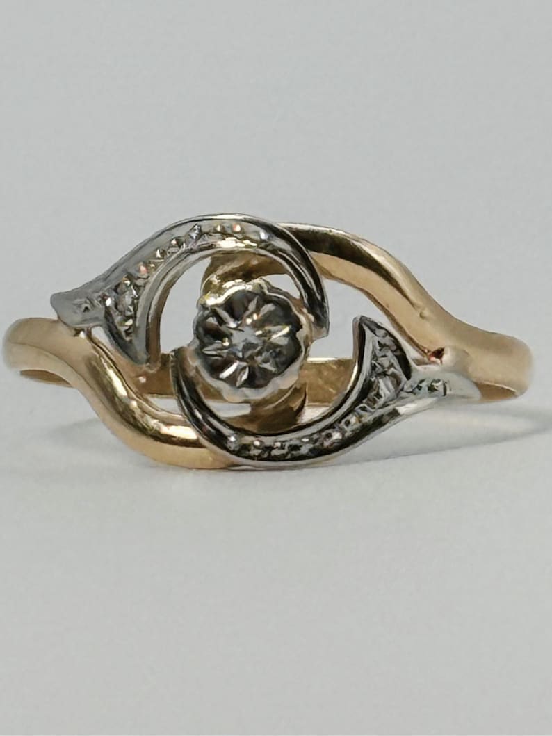 Tourbillon Style Swirl Diamond Ring • 18k Yellow & White Gold - Etsy