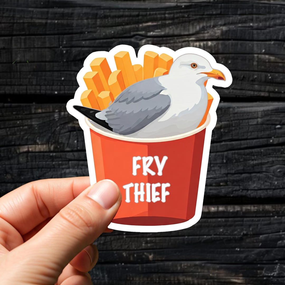 Fry Thief Seagull Vinyl Sticker Funny Sticker Unique Decal Cute Laptop ...