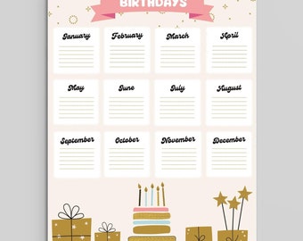 Birthday List Organizer Template | Printable - Etsy