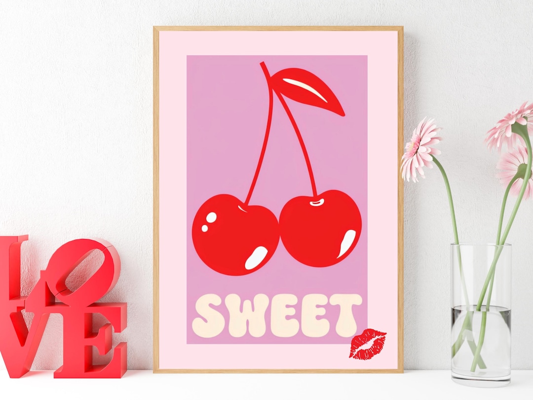 Trendy Cherries Print, Instant Download, Cherry Illustration, Cherry Wall Art, Cherry Posters ...