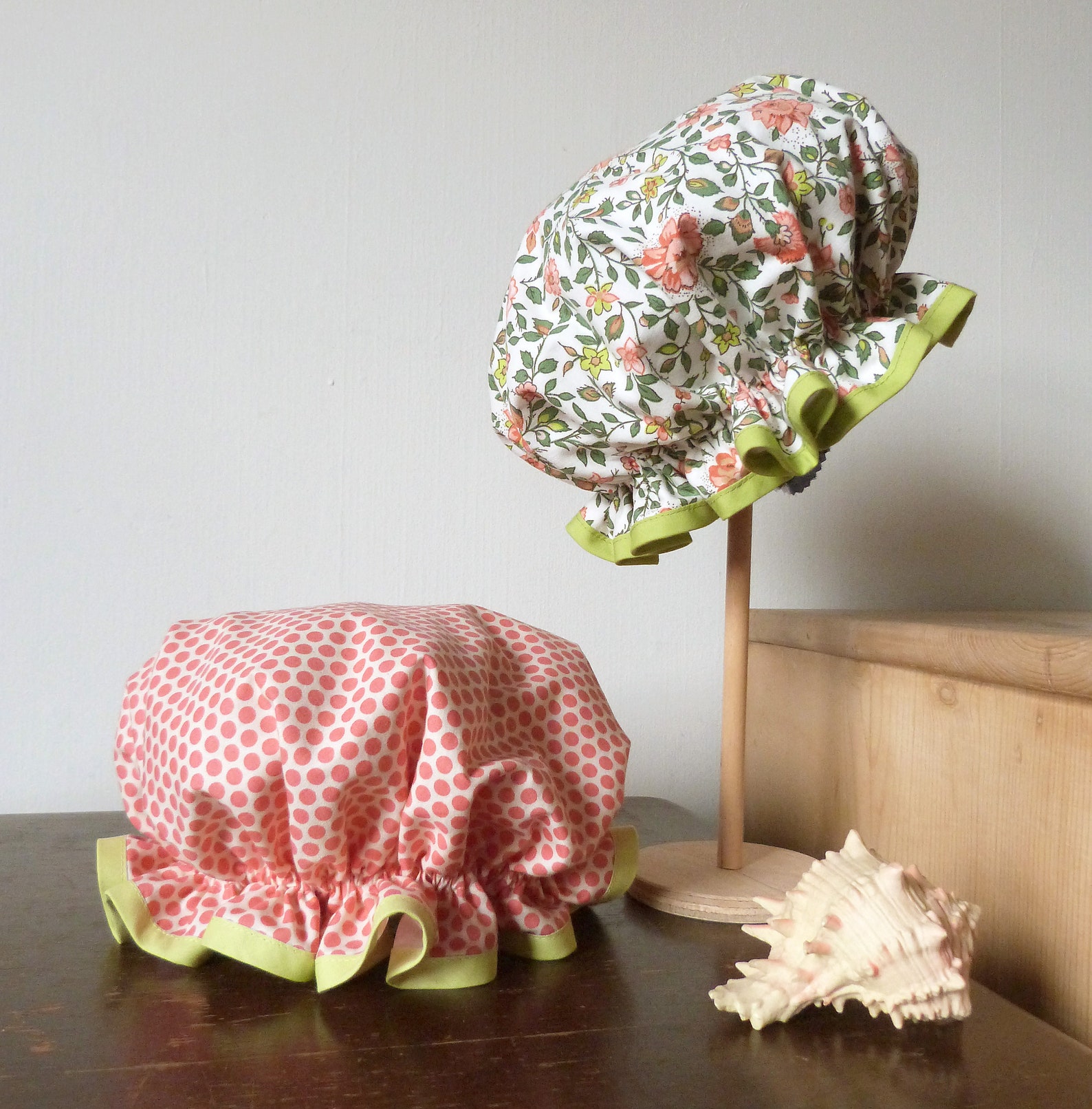 Peaches, Frilly Cotton Shower Cap Bath Bonnet Made to Order - Etsy