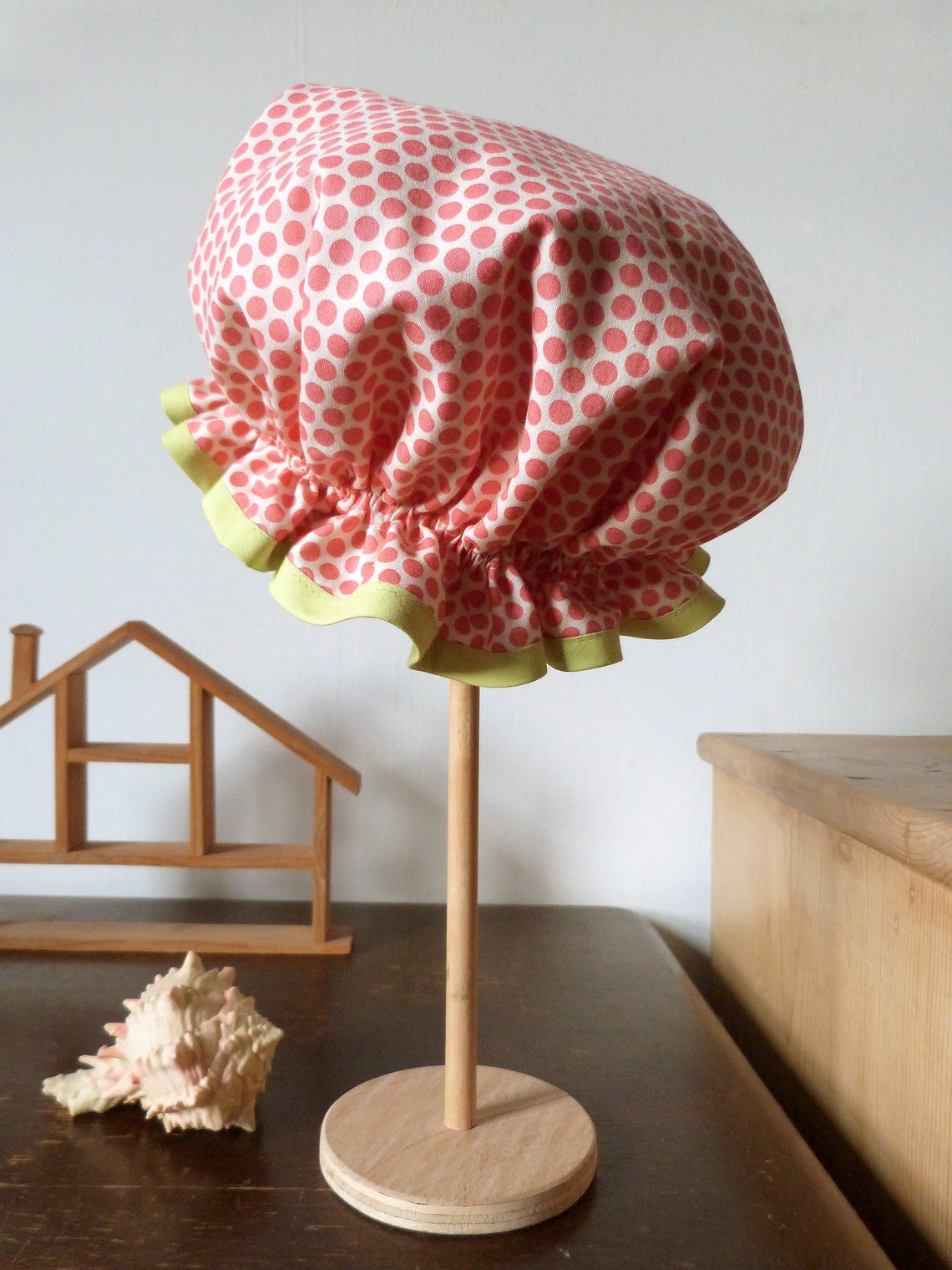 Peaches, Frilly Cotton Shower Cap Bath Bonnet Made to Order - Etsy