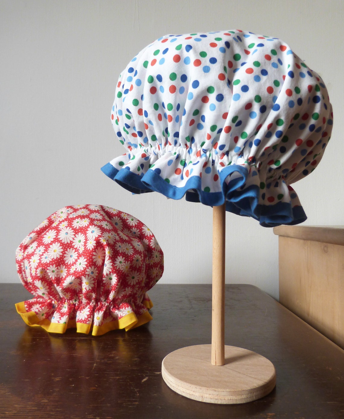 Primary Dots Frilly Shower Cap Bath Bonnet Made to Order - Etsy Norway