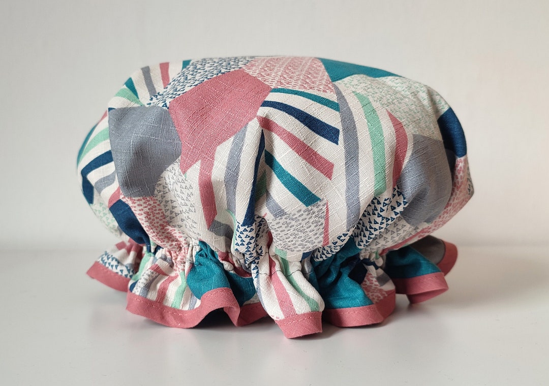 Shibui, Frilly Shower Cap in 100% Japanese Cotton Patchwork Stripes ...