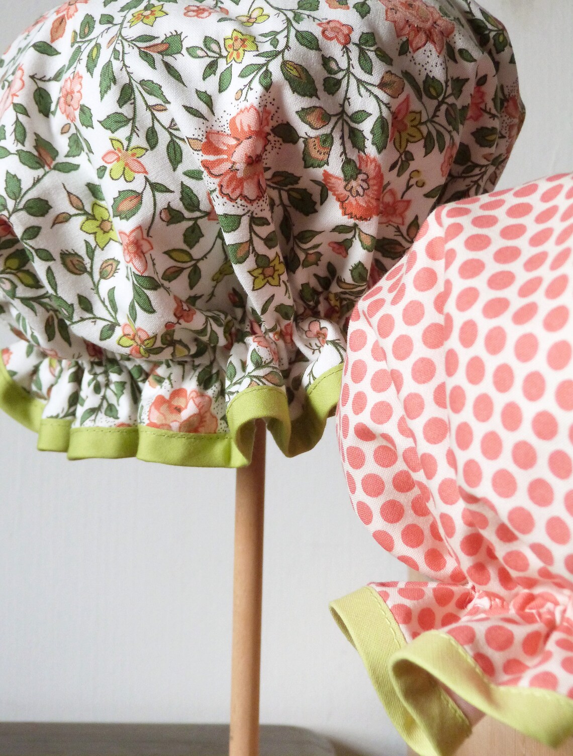 Peaches, Frilly Cotton Shower Cap Bath Bonnet Made to Order - Etsy