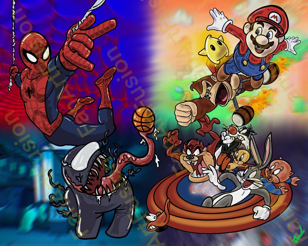 Spiderman Mario Donkey Kong Among Us Looney Tones Fan Art - Etsy