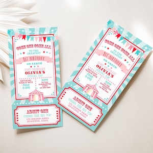 PRINTABLE Red & Pink Circus/carnival Ticket Invitation Fully Editable ...