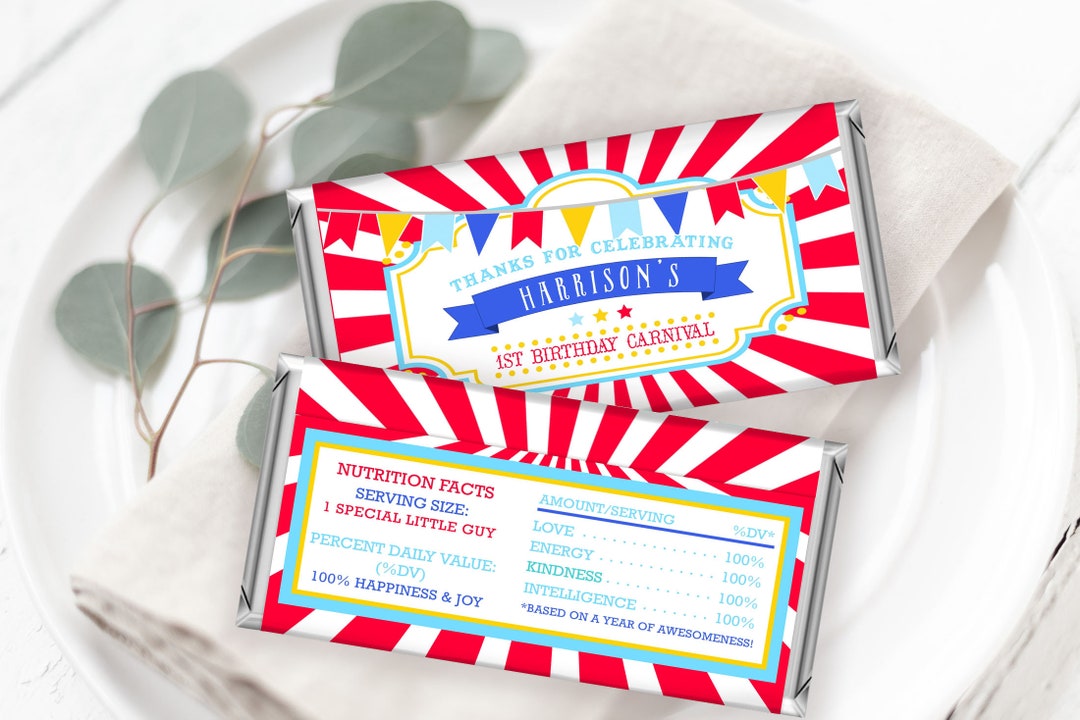 PRINTABLE Red & Blue Circus/carnival Chocolate Bar Wrappers- Red Burst ...
