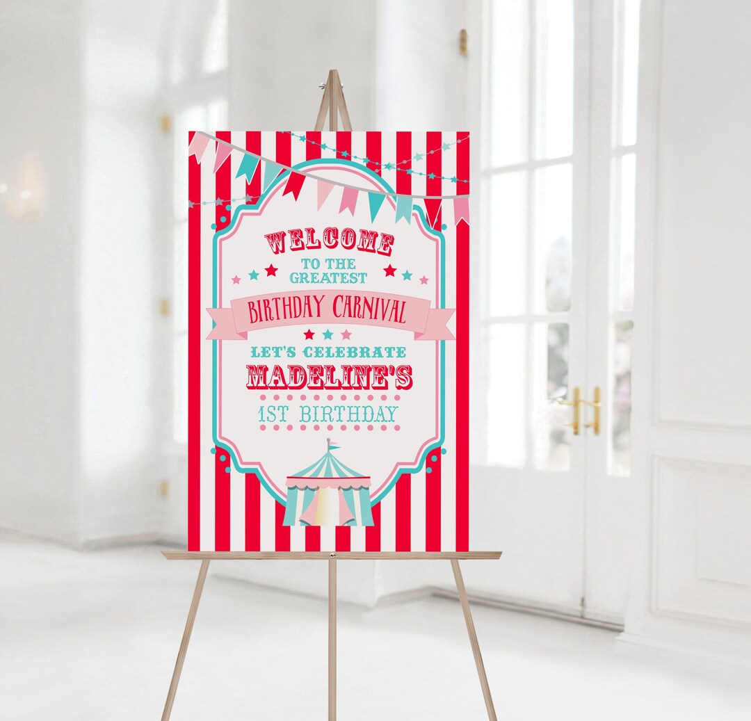 PRINTABLE Red & Pink Circus/carnival Sign- Red Stripe | 5 Sizes ...