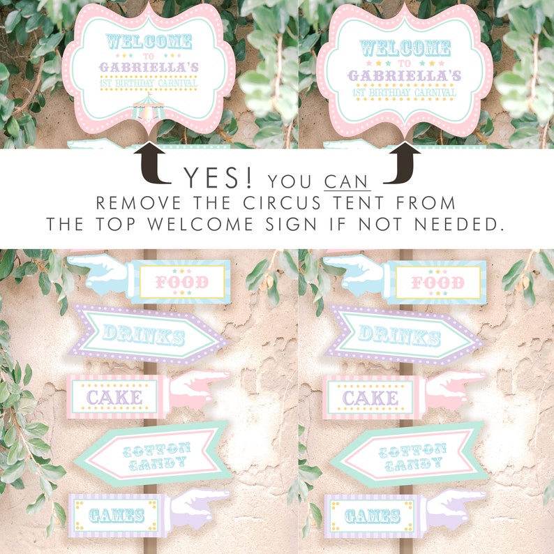 PRINTABLE Pastel Circus Directional Signs, Editable Carnival Arrow ...
