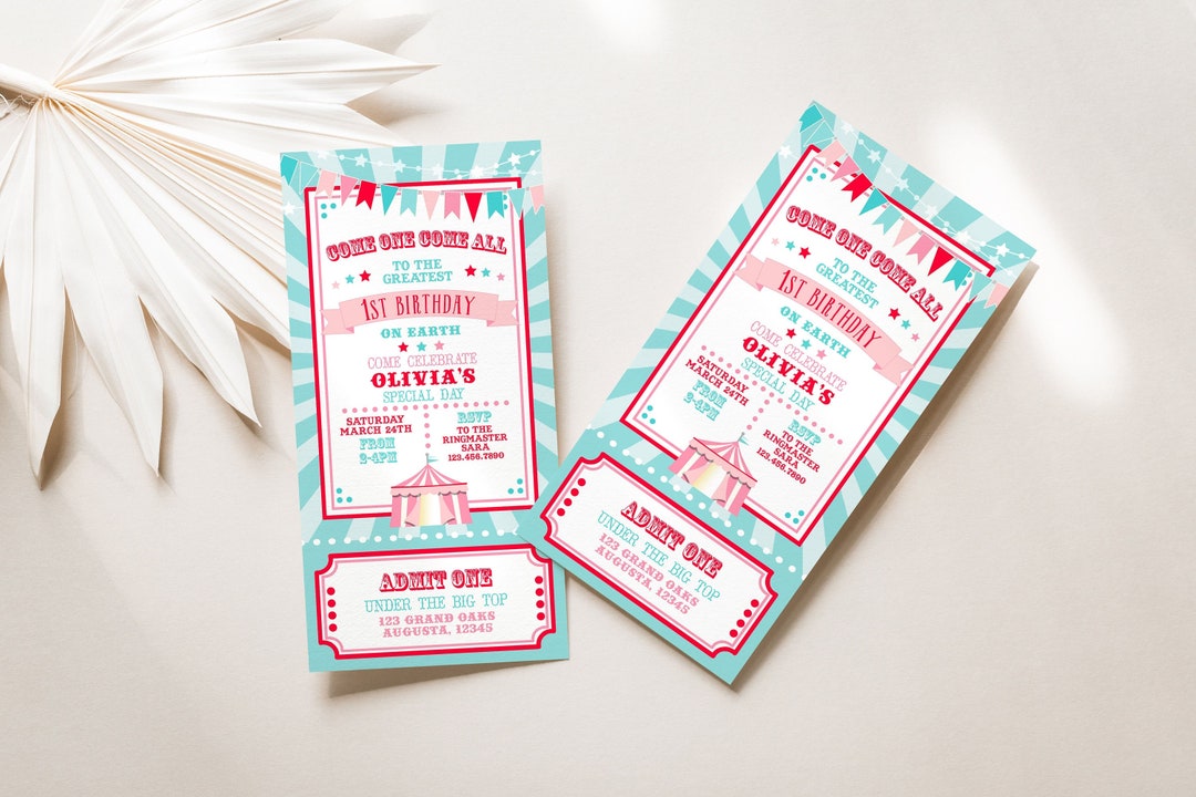 PRINTABLE Red & Pink Circus/carnival Ticket Invitation Fully Editable ...