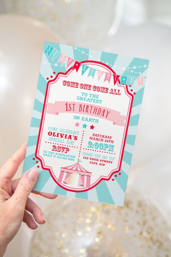 PRINTABLE Red & Pink Circus/Carnival Invitation- Burst | Circus ...