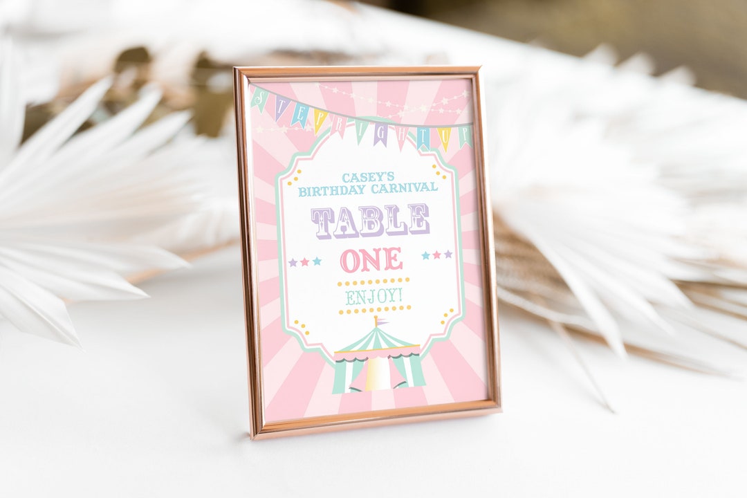 PRINTABLE Pastel Circus/carnival Table Number Card- Pink Burst | Fully ...