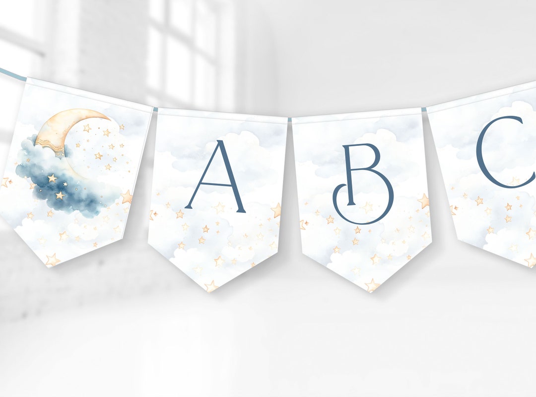 PRINTABLE Over the Moon Baby Shower Banner Blue Make Any Wording You ...