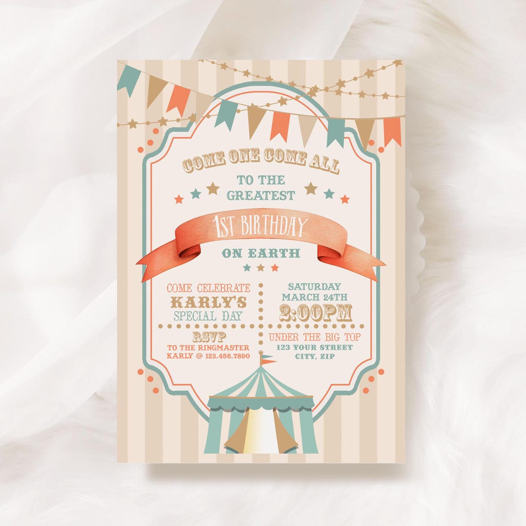 PRINTABLE Blue Boho Circus/carnival Invitation- Stripes, Fall Carnival ...