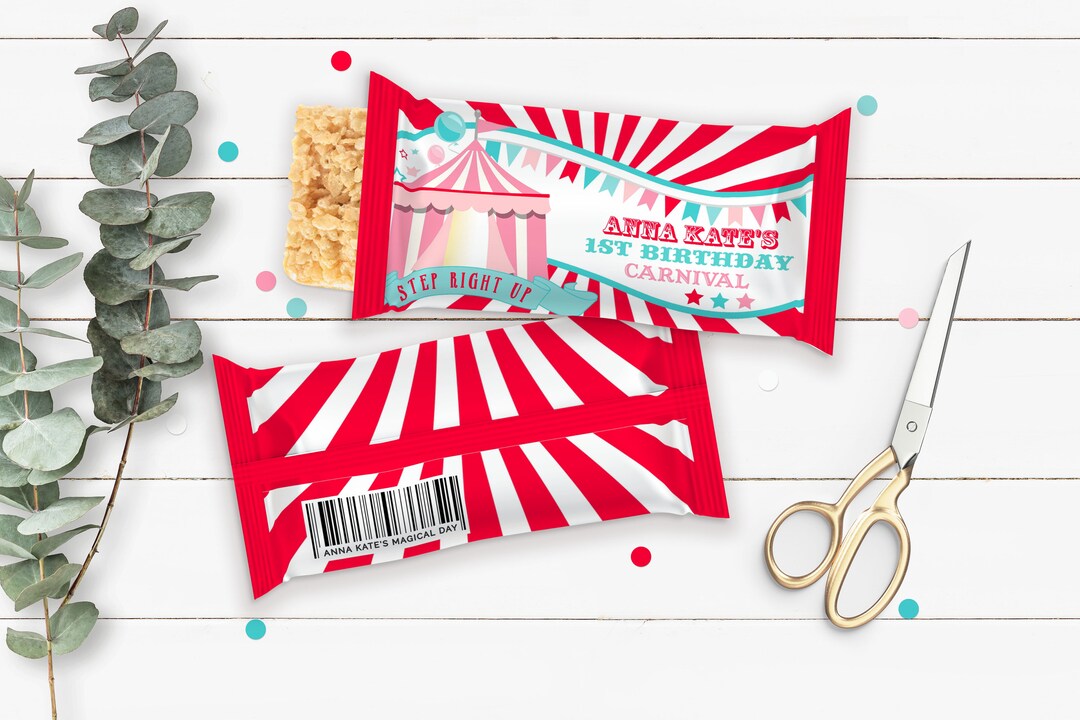 PRINTABLE Red & Pink Circus/carnival Rice Krispie Treat Wrappers- Red ...