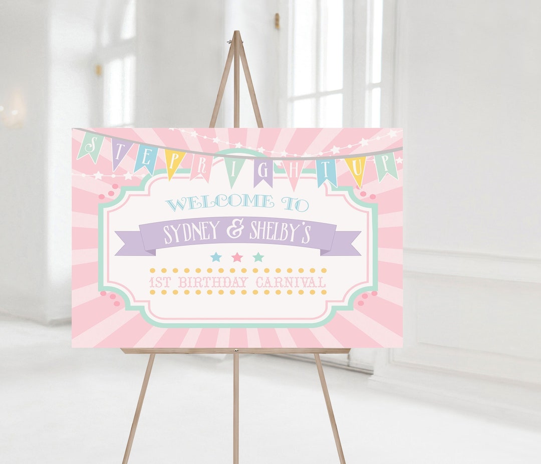 PRINTABLE Pastel Circus/carnival Horizontal Welcome Sign- Pink Burst ...