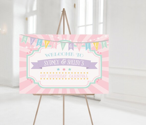 PRINTABLE Pastel Circus/carnival Horizontal Welcome Sign Pink - Etsy