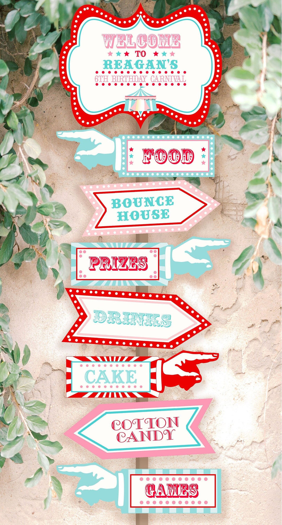 PRINTABLE Red & Pink Circus/carnival Directional Signs | Each Sign ...
